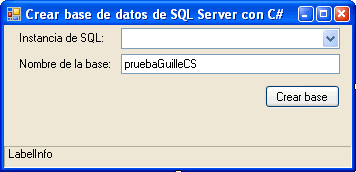 Crear una base de datos de SQL Server mediante código de Visual C#